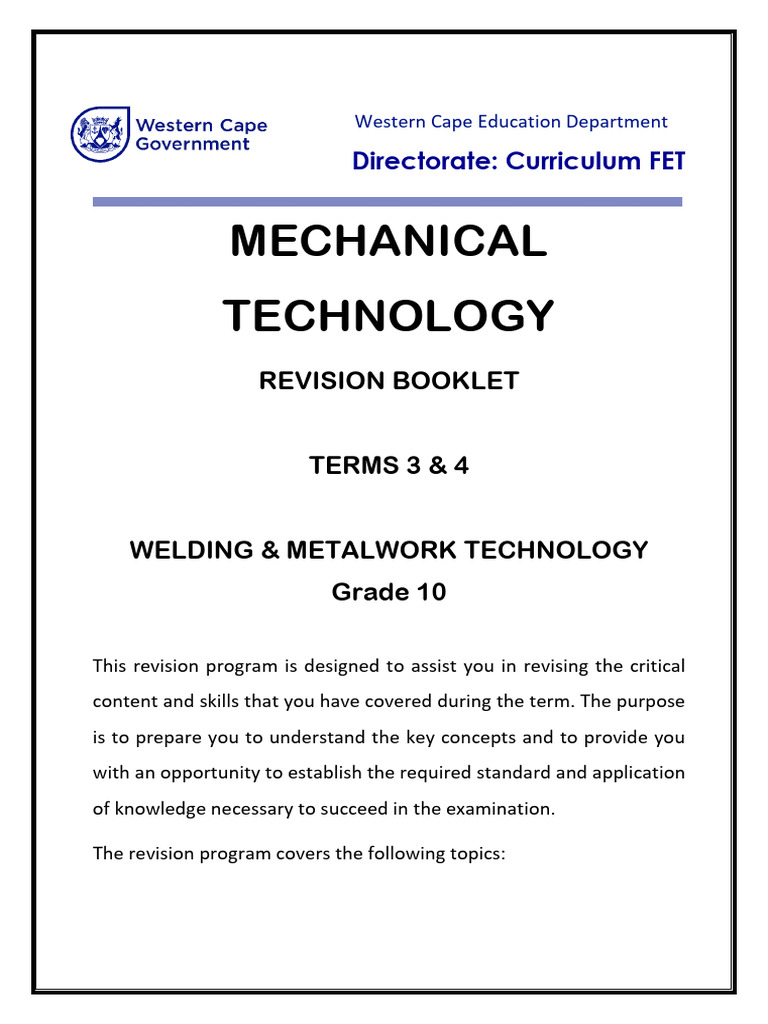 Mechanical Technology Gr10 Term 3 & 4 Welding & Metalwork Revision Booklet | PDF | Steel | Heat ...