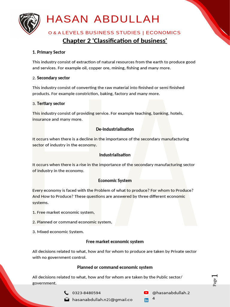 Chapter 2 'Classification of Business' | PDF | Economic System | Economics