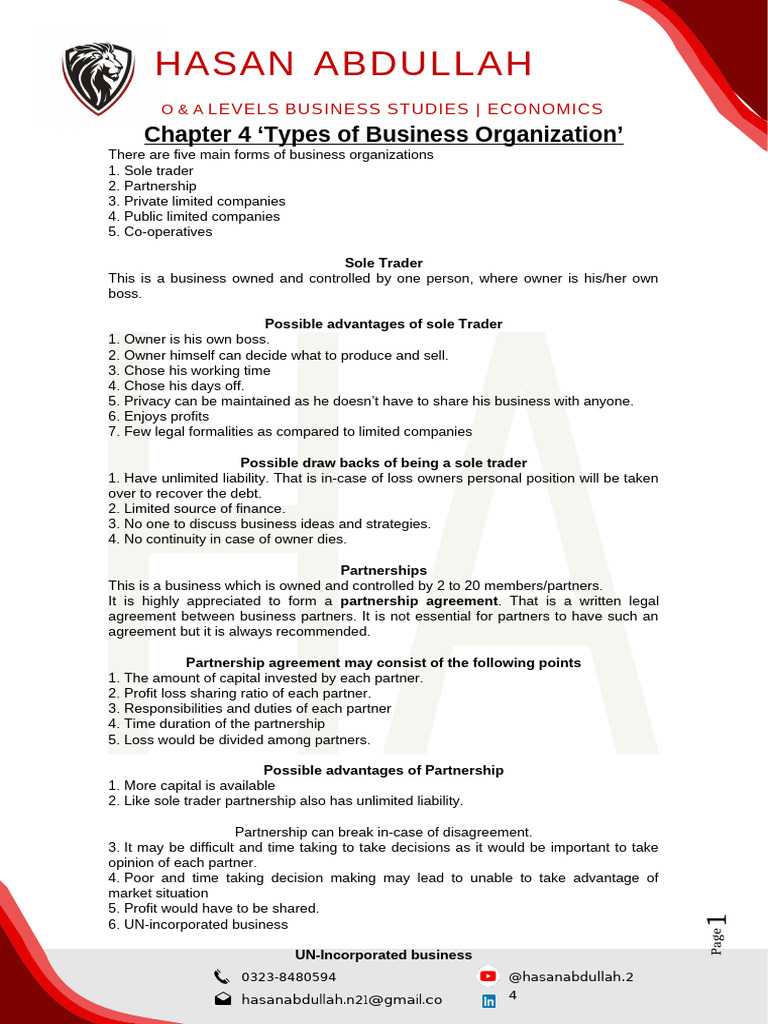 Chapter 4 Types of Business Organization' | PDF | Partnership | Franchising