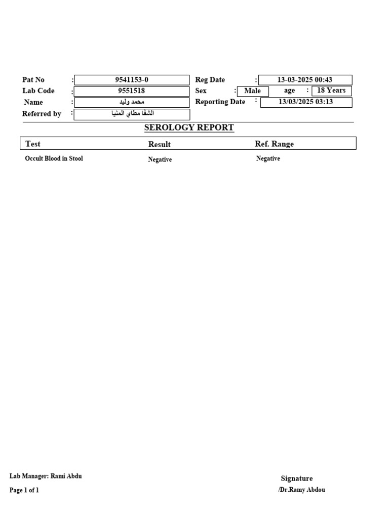 Serology Report: Test Result Ref. Range | PDF