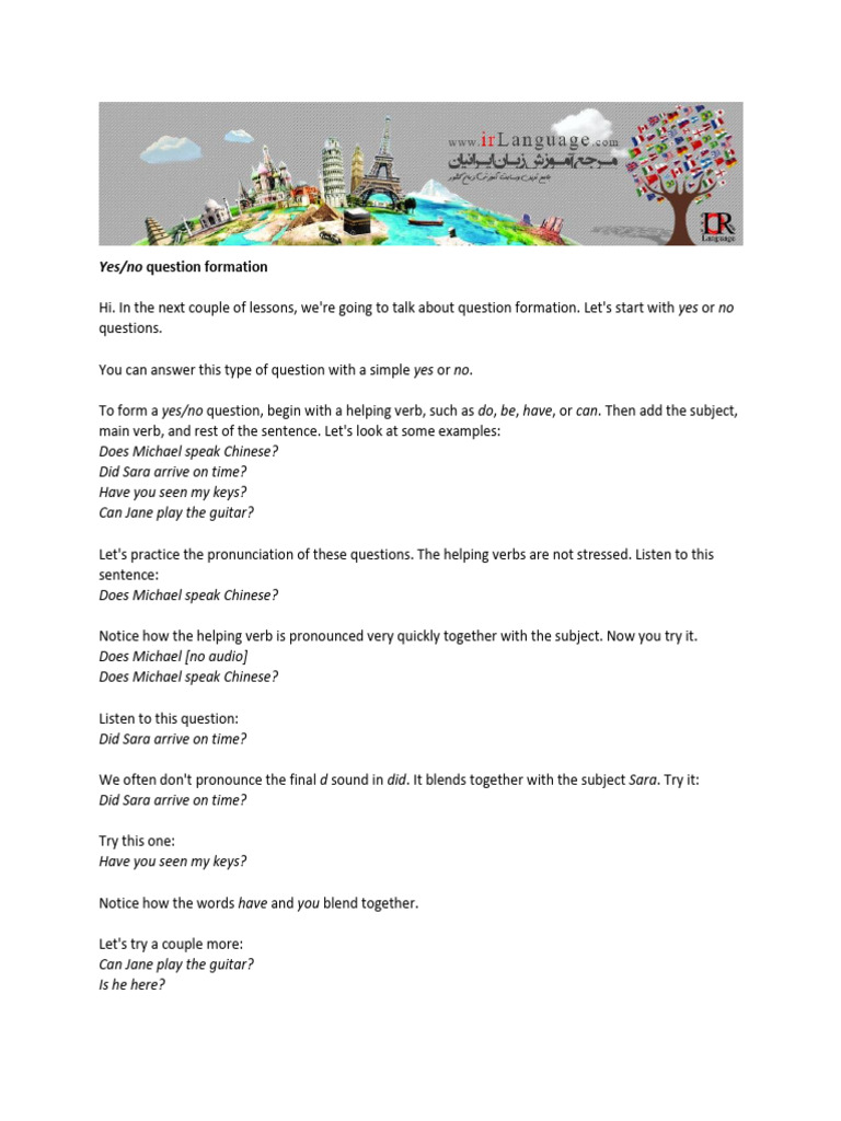 03 Yesno Question Formation | PDF