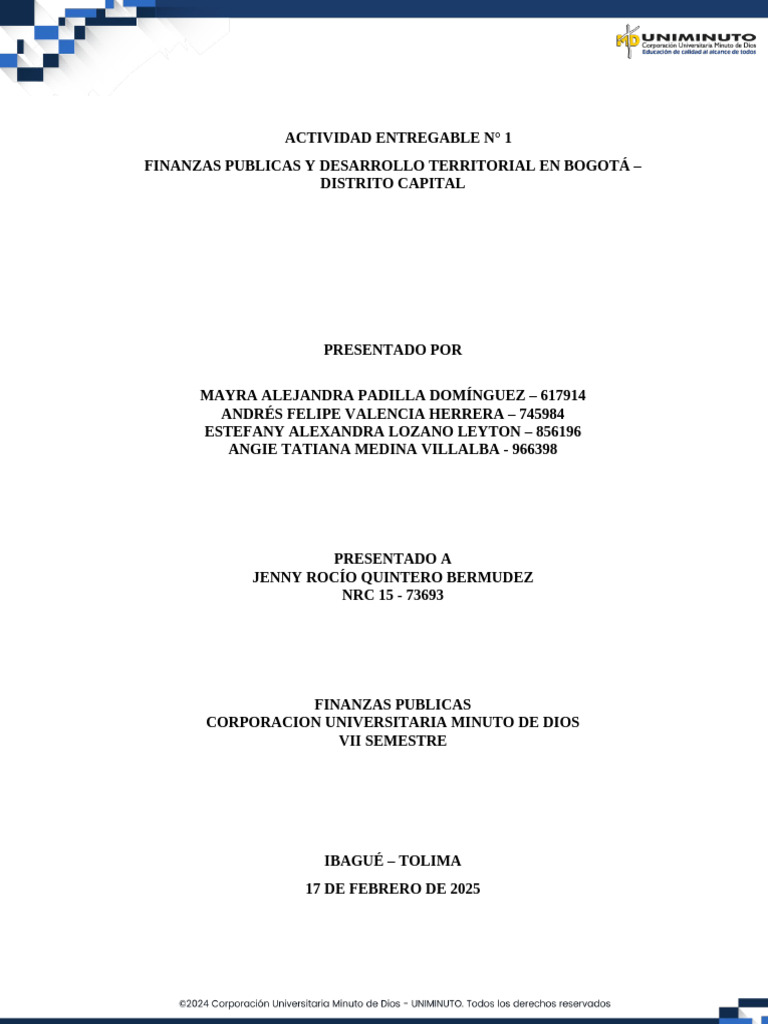 Actividad Entregable N 1 - Finanzas Publicas | PDF | Bogotá | Sustentabilidad