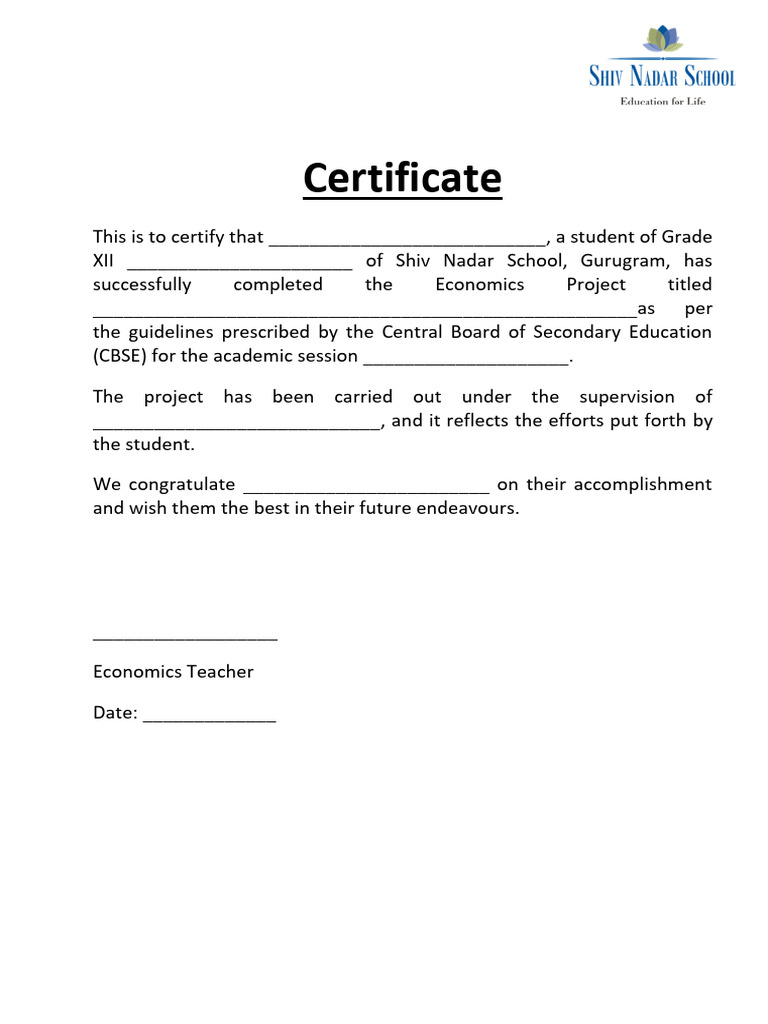 Certificate - Economics Project | PDF