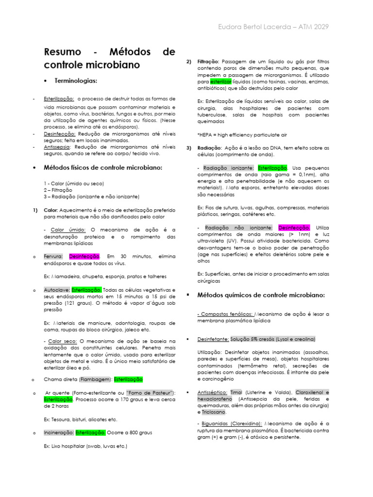 Métodos de Controle Microbiano Explicados | PDF | Peróxido de ...