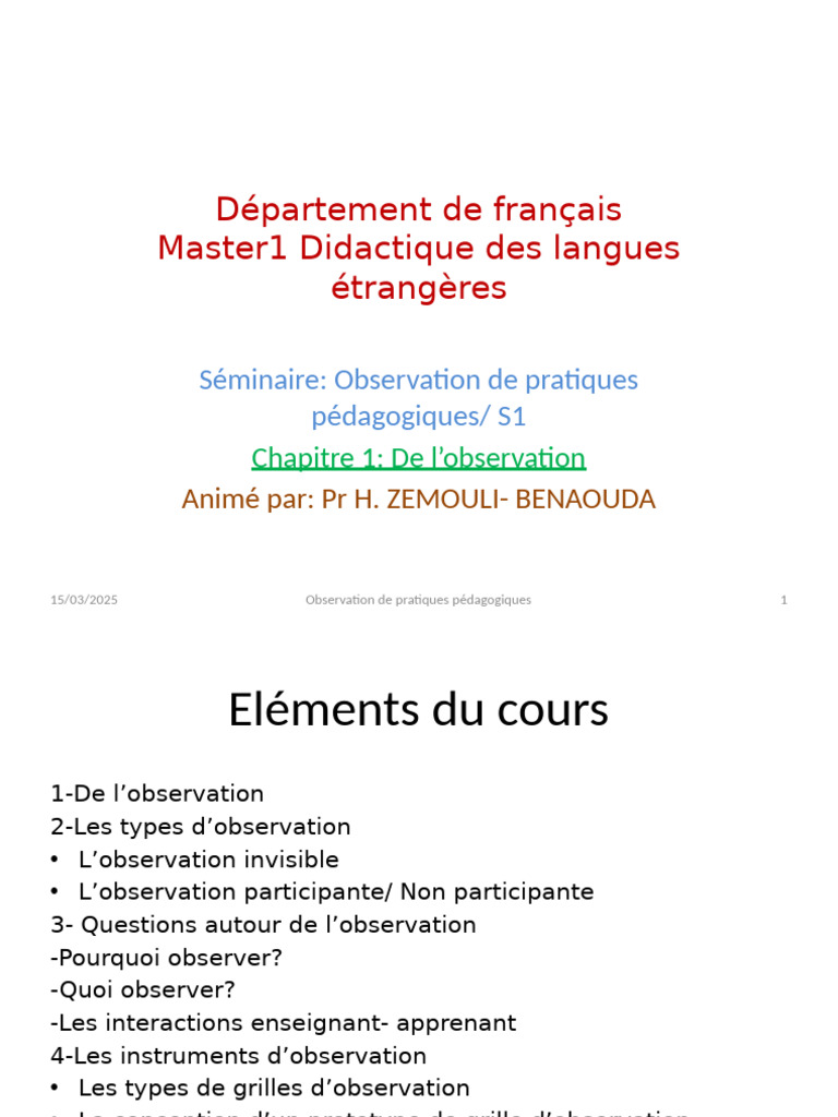 chapitre 1 S1 suite Observation de pratiques pÃ©dagogiques 2 | PDF | Observation | Pédagogie