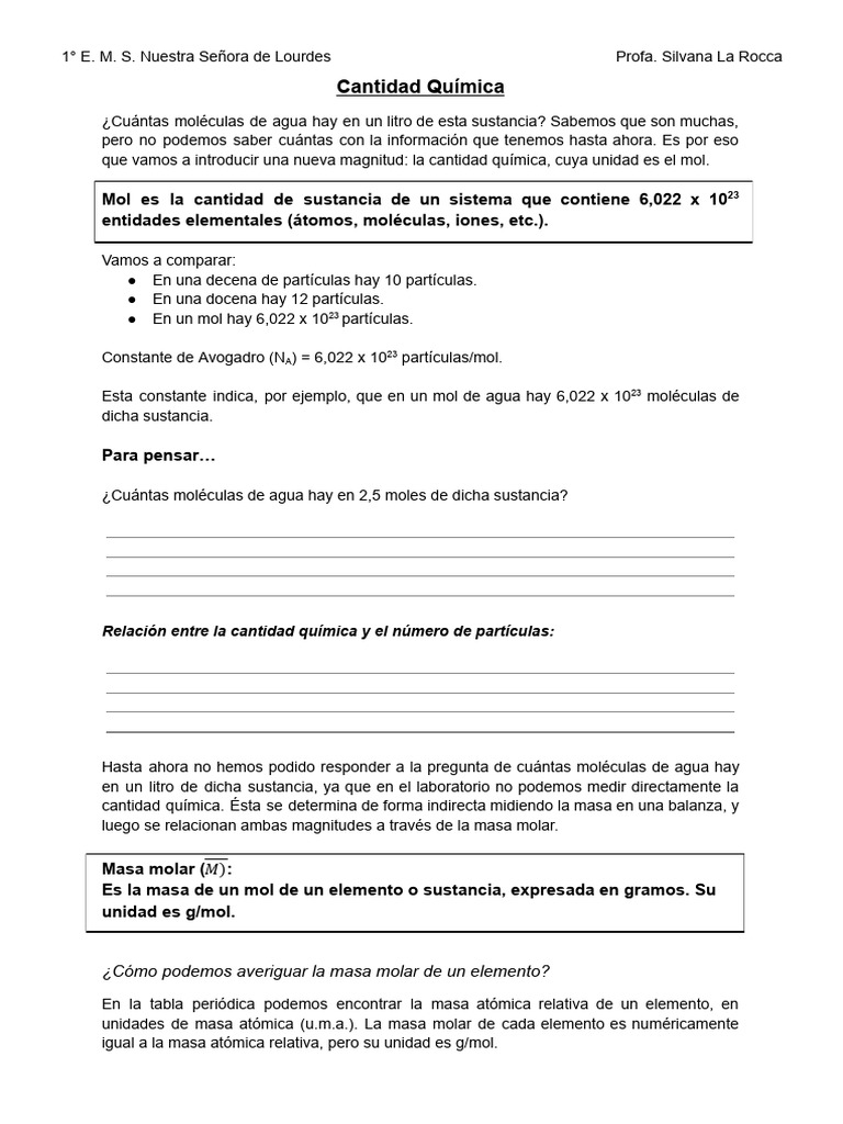 Cantidad Qu Mica NSL 2024 | PDF | Mole (Unidad) | Química Física