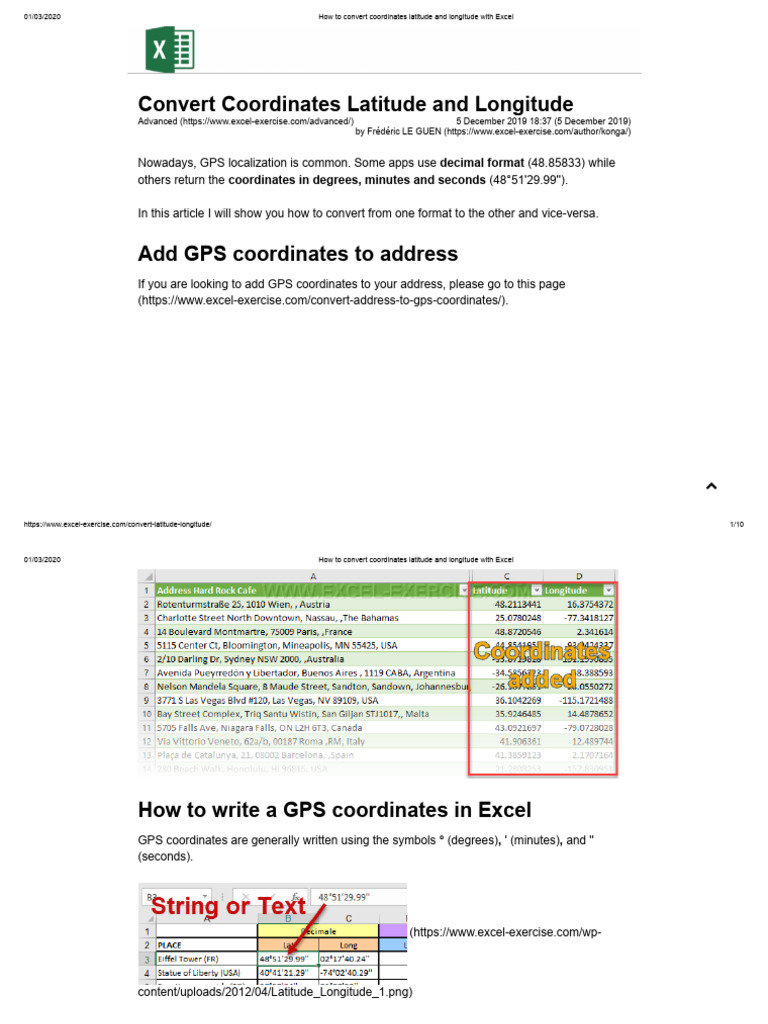 How To Convert Coordinates Latitude and Longitude With Excel | PDF ...