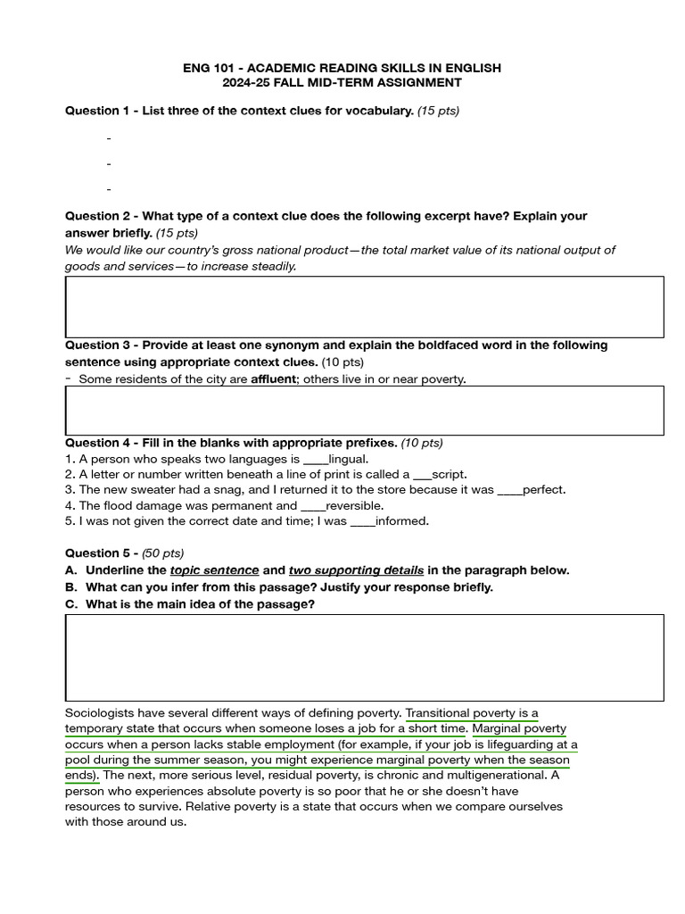 Academic Reading Skills Assignment 2024 | PDF | Poverty | Poverty ...