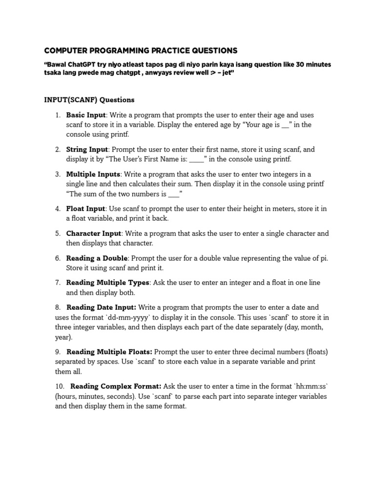 Computer Programming Practice Questions Pdf Computer Programming 7583