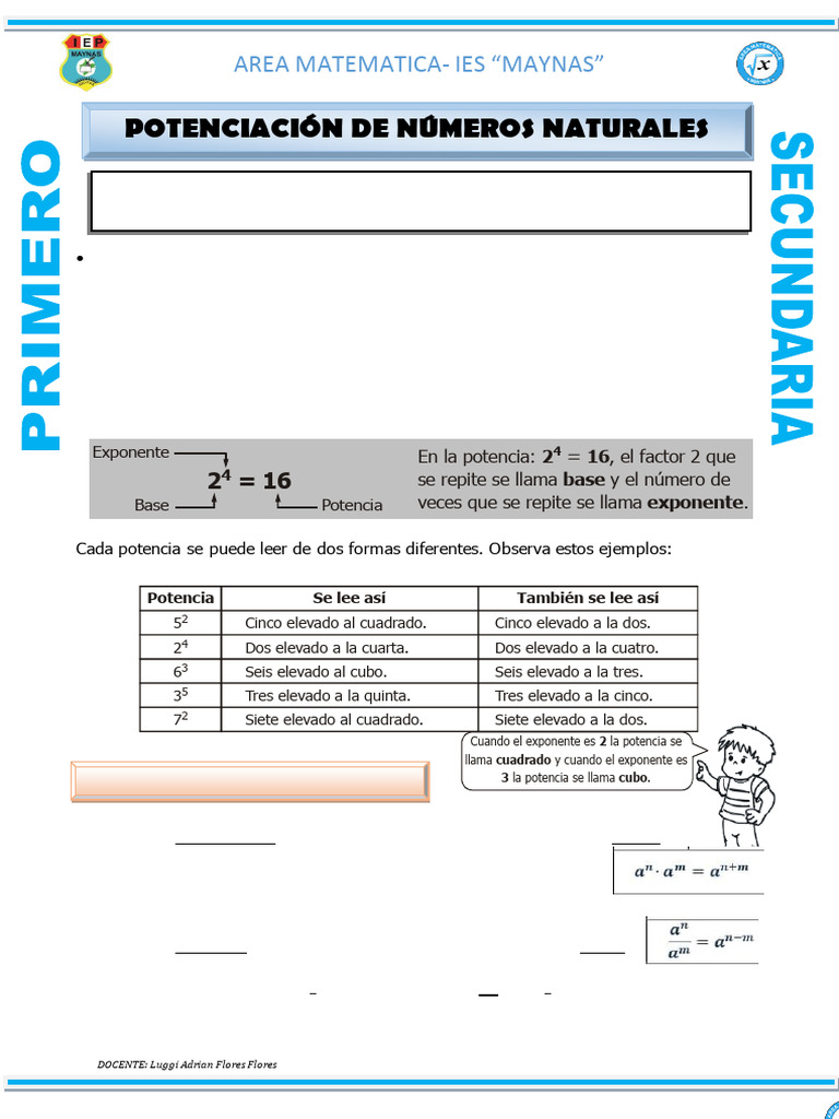 Potenciacion-de-Numeros-Naturales | PDF | Exponenciación | Álgebra abstracta