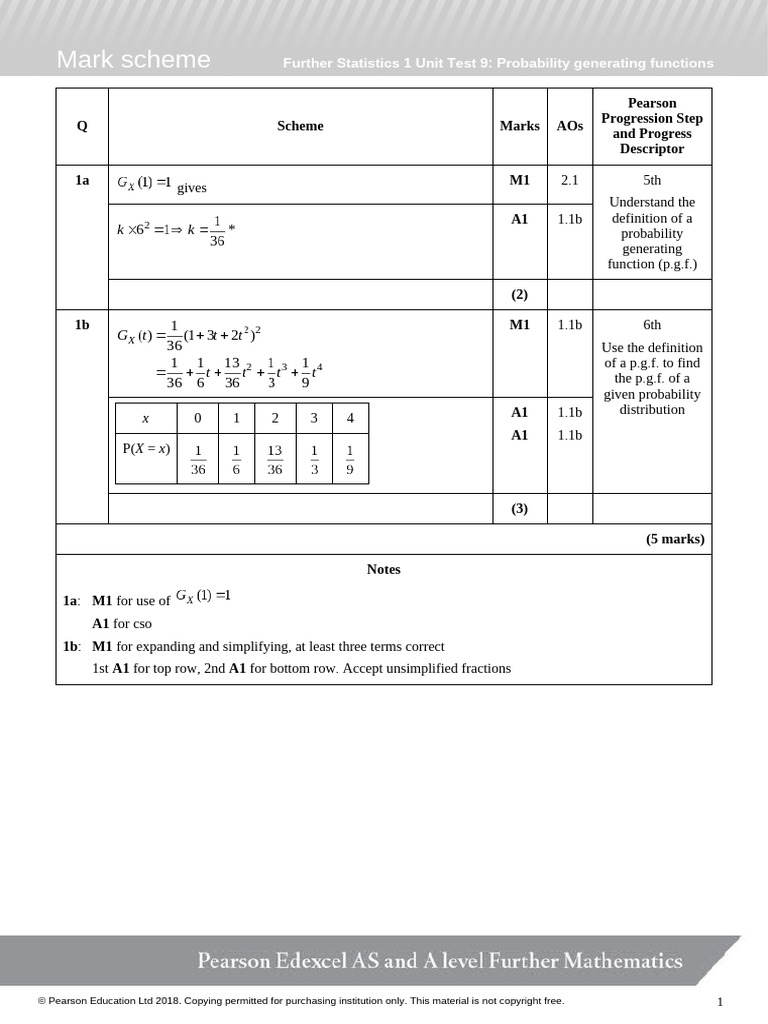 Statistics Unit Test 09 Probability Generating Functions Ms | PDF ...