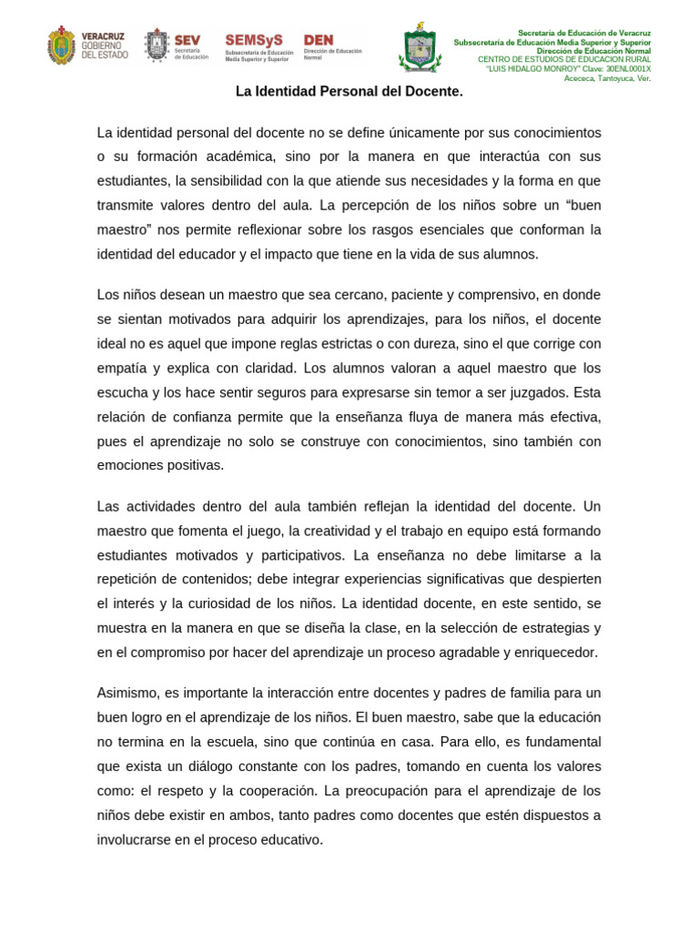 Identidad Personal | PDF | Enseñando | Maestros