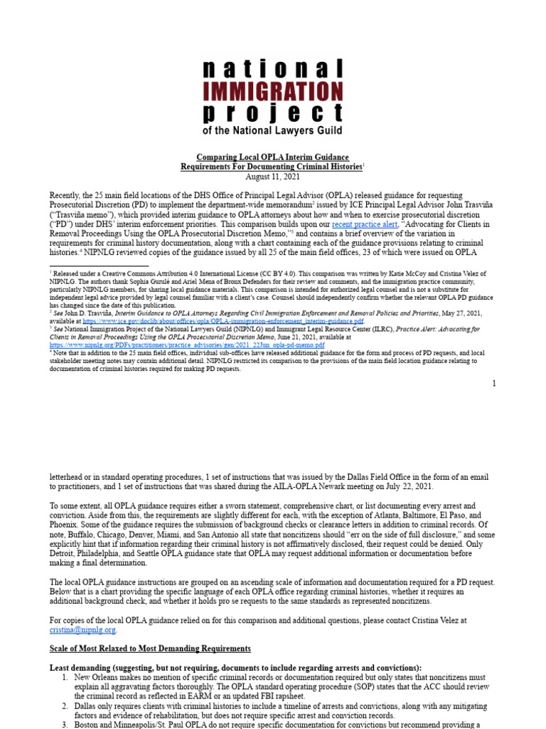 2021 11aug OPLA-comparison-chart | PDF | Criminal Record | Arrest