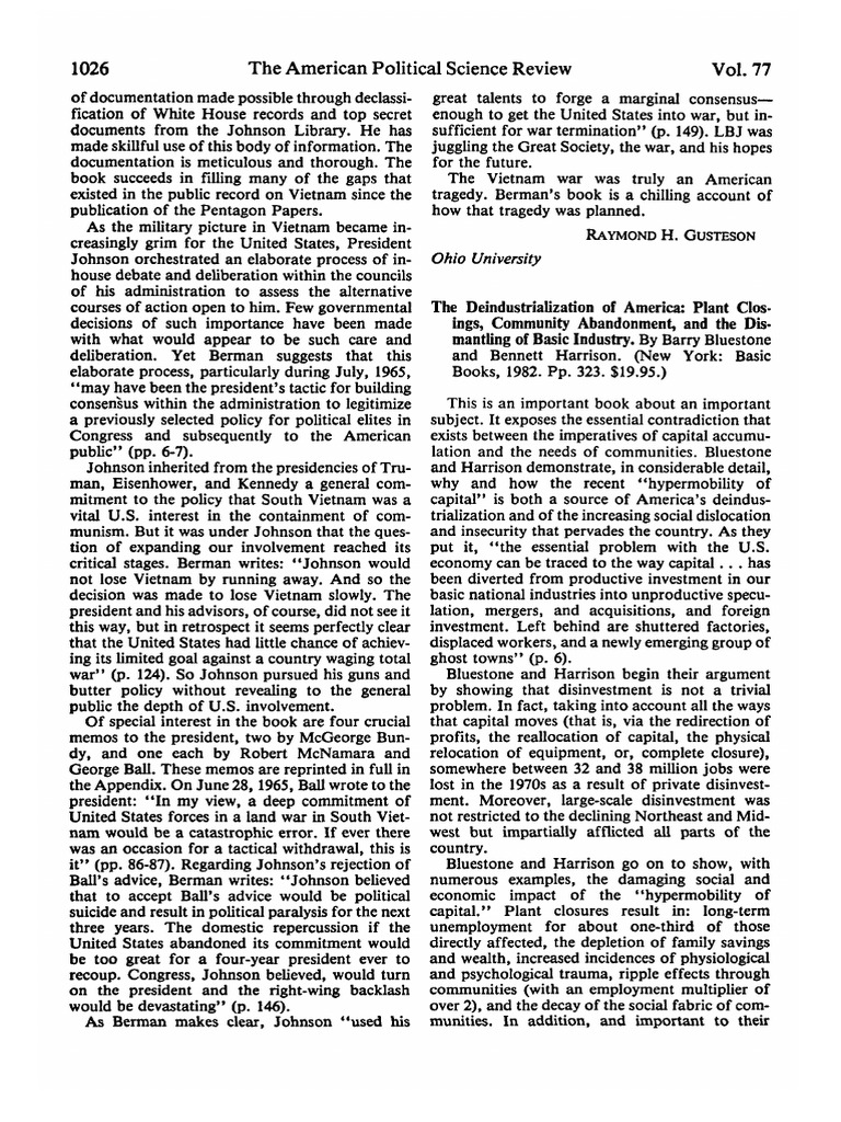 The Deindustrialization of America Plant | PDF