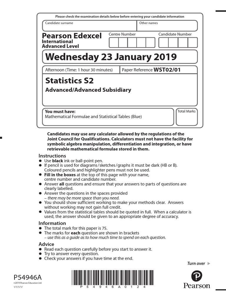 Statistics S2 Exam Instructions | PDF | Statistical Theory | Applied ...