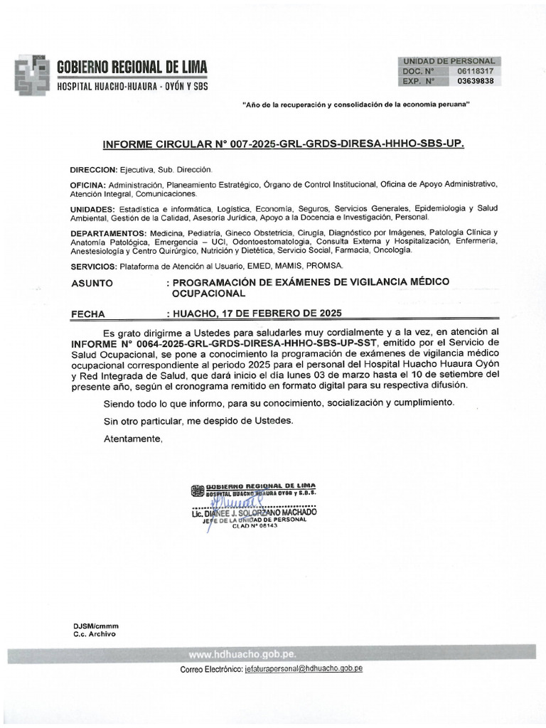 INFORME CIRCULAR N° 007-2025-GRL-GRDS-DIRESA-HHHO-SBS-UP (1) | PDF