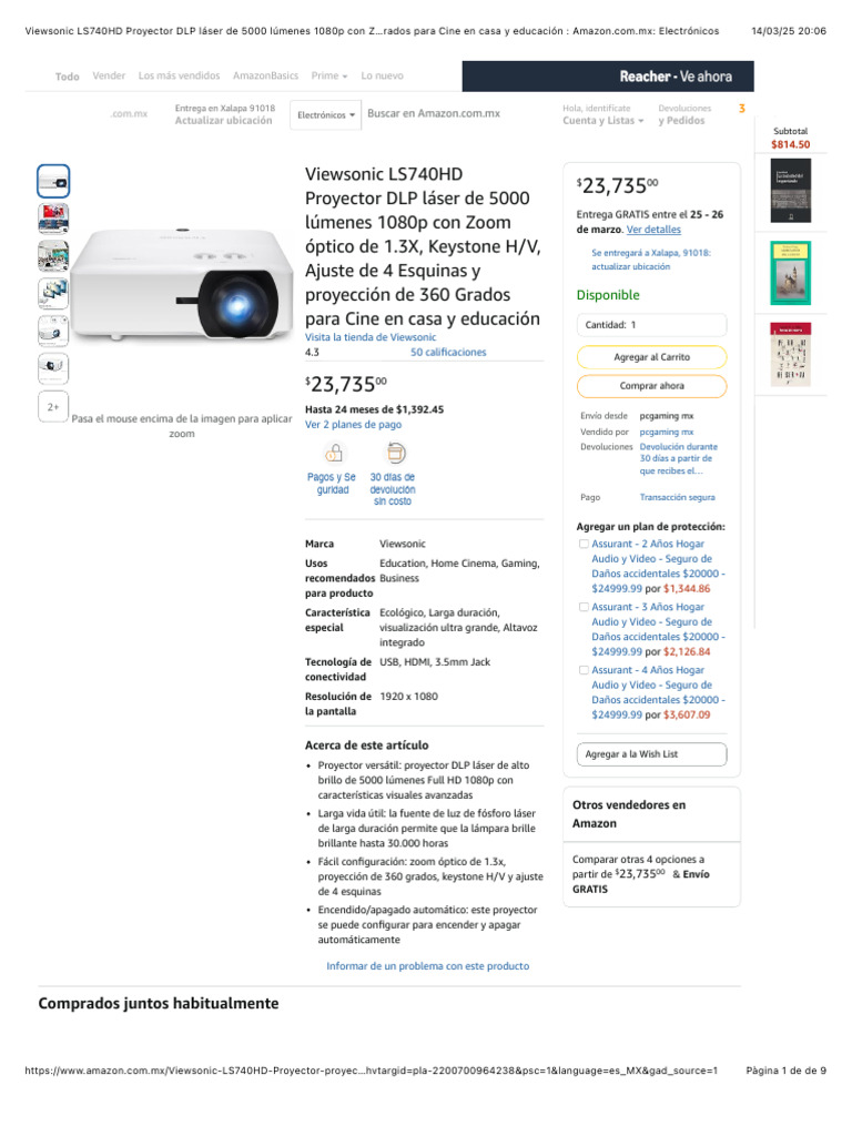 Viewsonic LS740HD Proyector DLP láser de 5000 lúmenes 1080p con Zoom ...