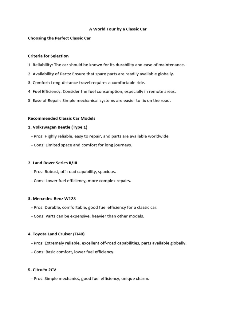 A World Tour by A Classic Car | PDF | Road | Car