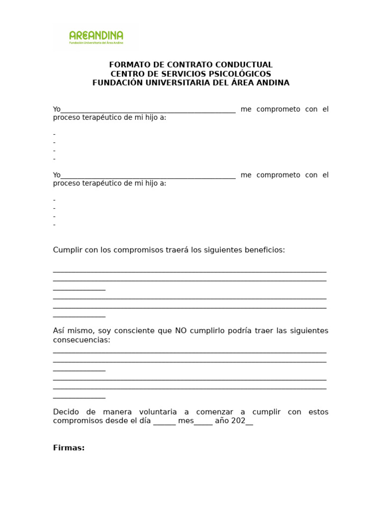 Contrato Conductual Terapéutico Infantil | PDF