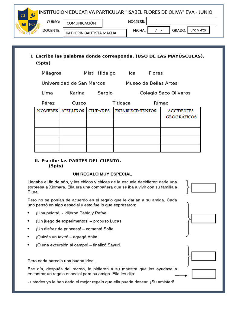 EXAMEN MENSUAL - JUNIO - 3ro y 4to - CIFO 2024 | PDF
