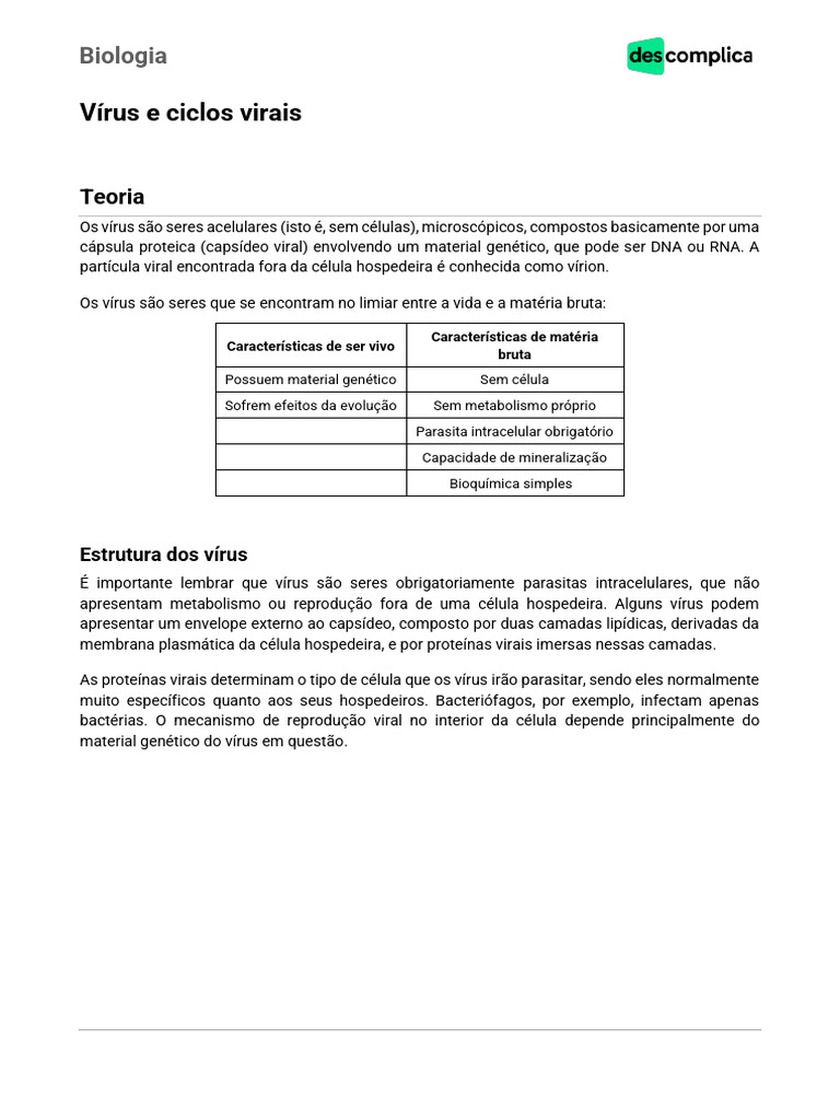 Vod Virus e Ciclos Virais b3894 | PDF | Vírus | Célula (Biologia)
