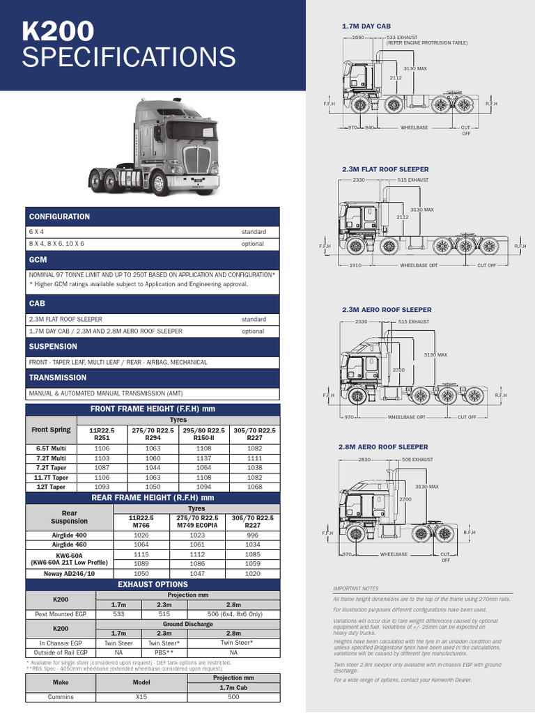 Kenworth K200 Specifications Overview | PDF | Anti Lock Braking System ...
