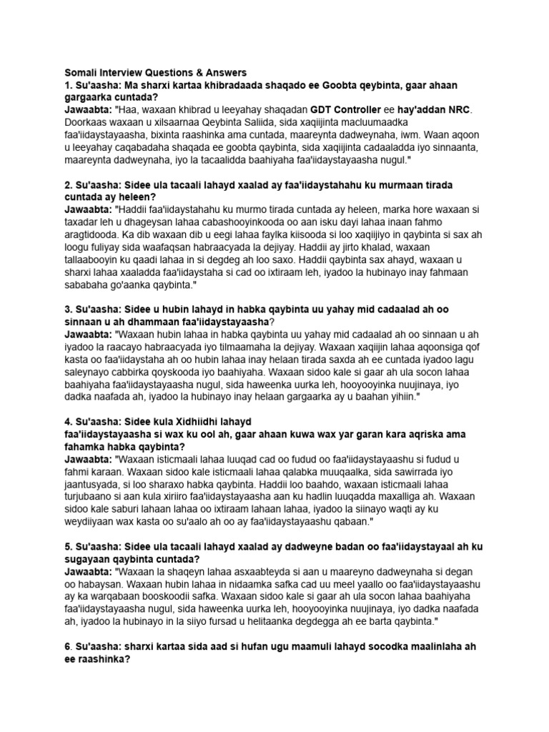 Translate the interview questions and answers to S... | PDF