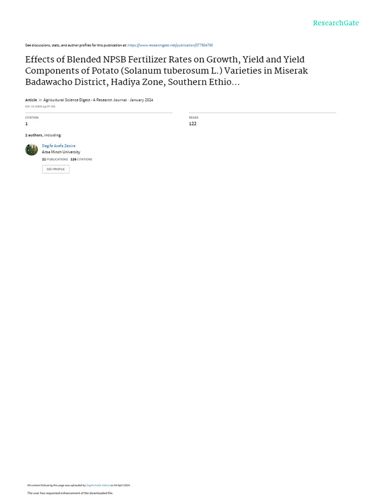 Effects of Blended NPSB Fertilizer Rates On Growth, Yield | PDF ...