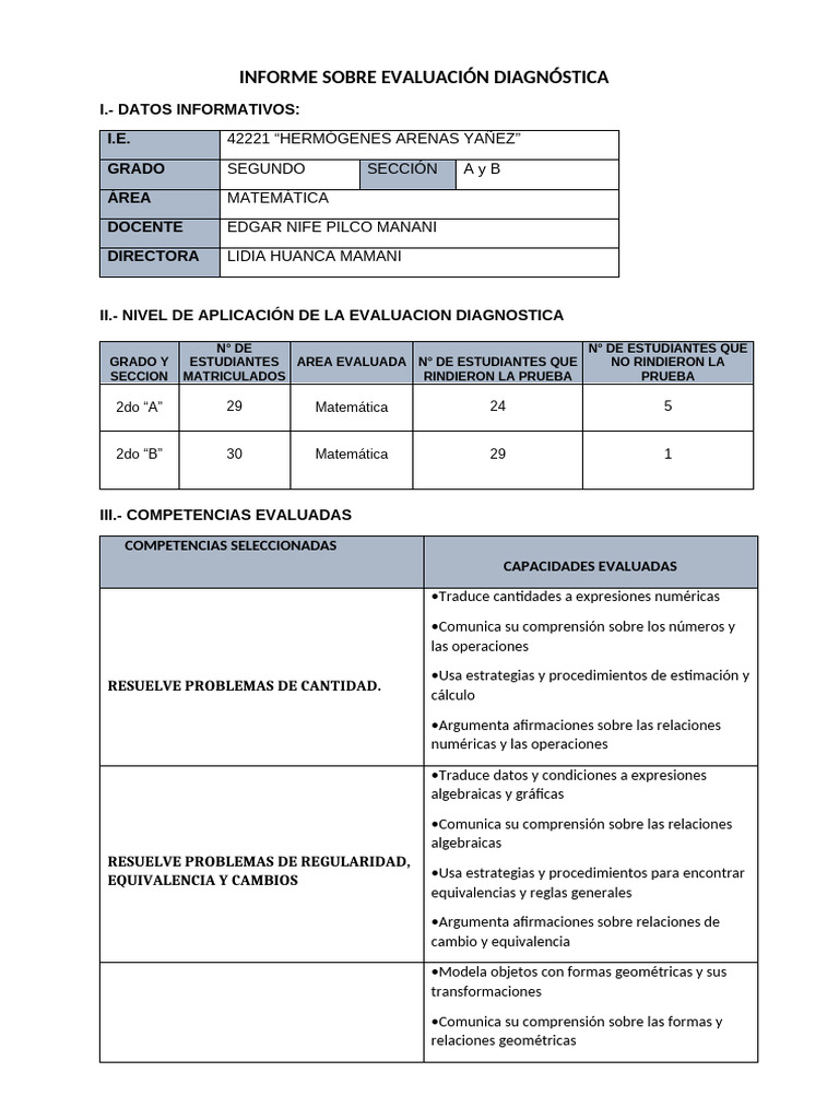 INFORME-EVALUACION-DIAGNOSTICA 2do | PDF | Geometría | Matemáticas