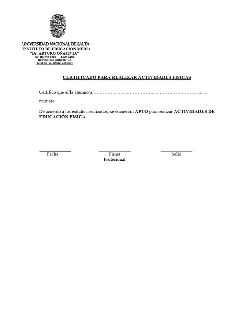 2025 Formulario Apto Fisico | PDF