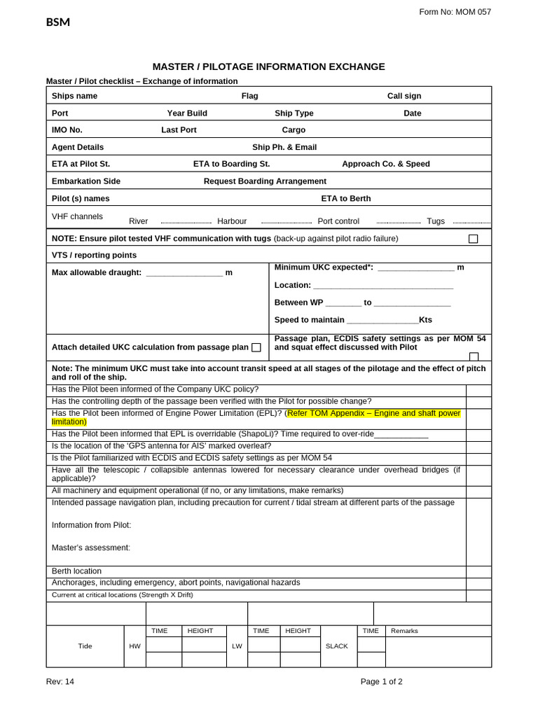MOM 057 Master Pilot Information Exchange (Rev.14) | PDF | Maritime ...