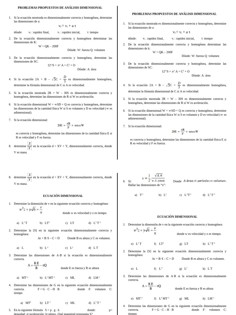 Análisis Dimensional: Problemas y Soluciones | PDF | Metrología ...