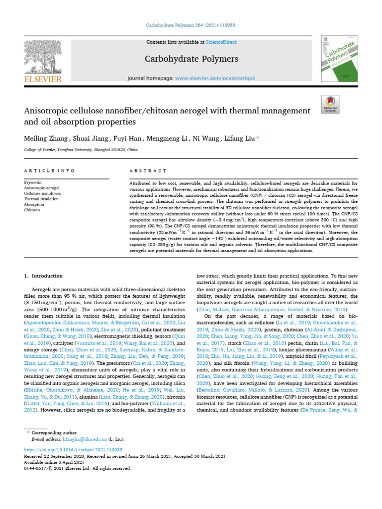 Anisotropic CNF/Chitosan Aerogel Properties | PDF | Heat Transfer ...