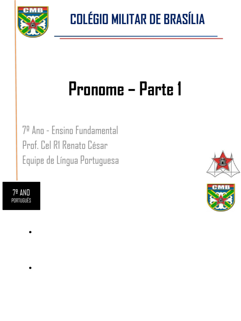 PowerPoint da aula de Pronome Parte 1 | PDF | Pronome | Gramática