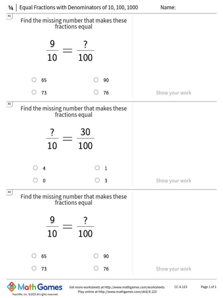 4 123 Equal Fractions With Denominators of 10 100 1000 | PDF