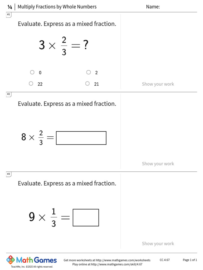 4 67 Multiply Fractions by Whole Numbers | PDF