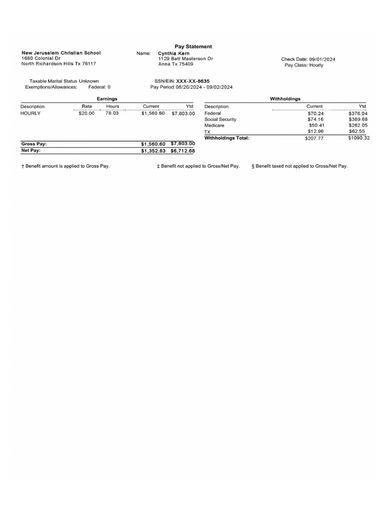 Cynthia Kern Pay Stubs | PDF