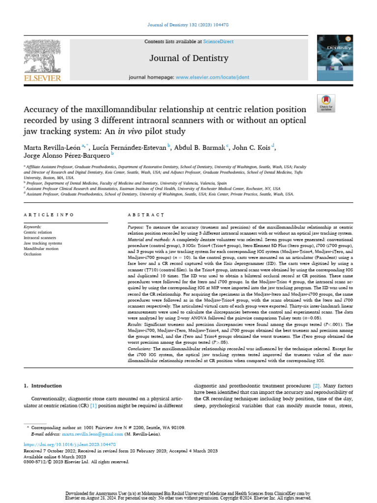 Maxillomandibular Accuracy Study | PDF | Accuracy And Precision