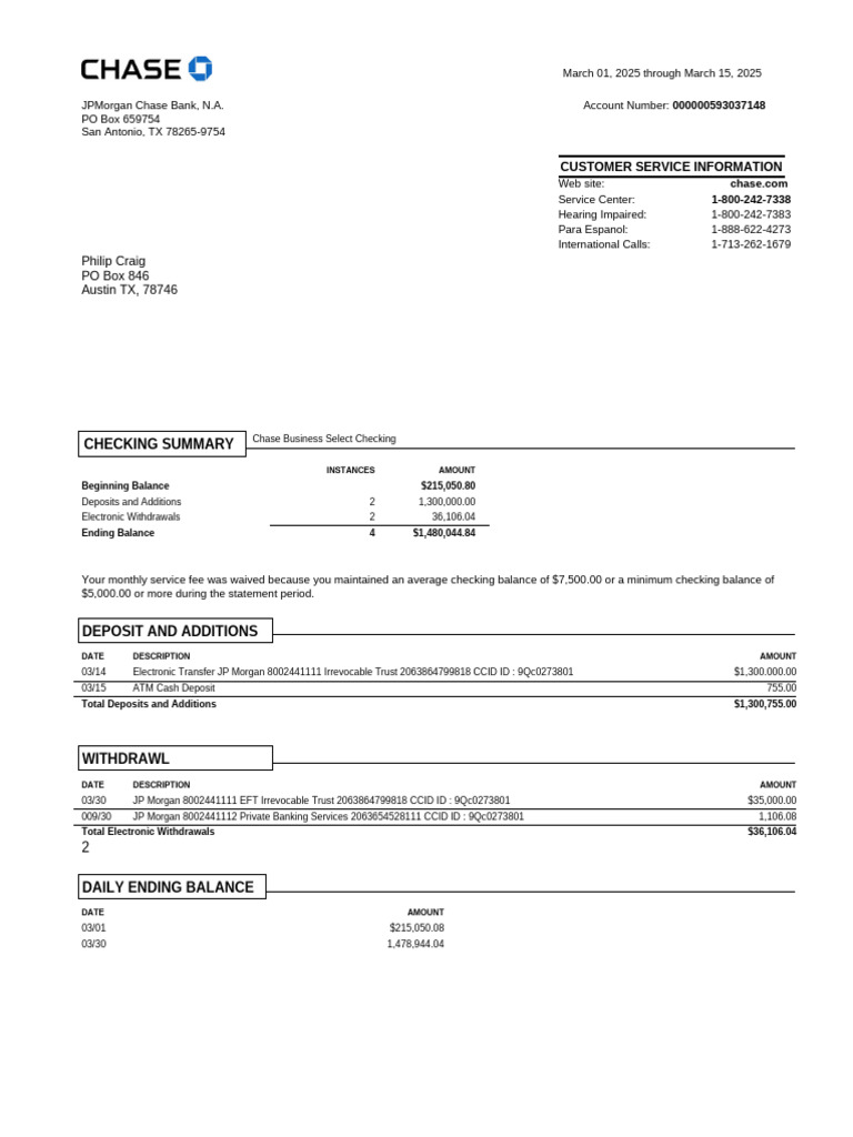 Chase Bank Statement | PDF | Chase Bank | Jp Morgan Chase