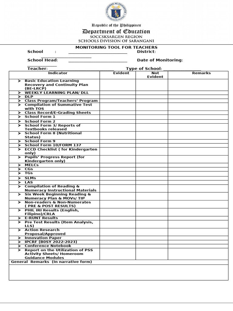 Monitoring-Tool-School-Heads-Teachers-2023-2024 | PDF | Learning