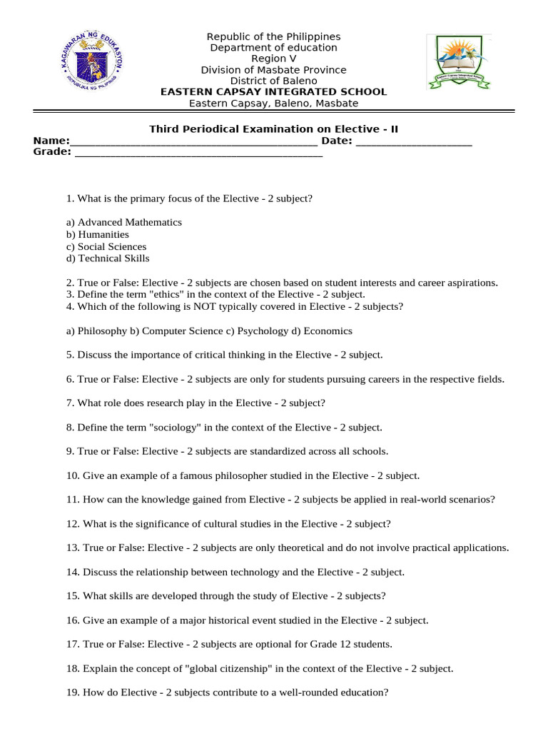 Elective - II 4th Quarter Examination | PDF | Truth | Science