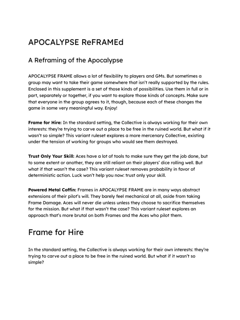 APOCALYPSE ReFRAMEd Minimal | PDF