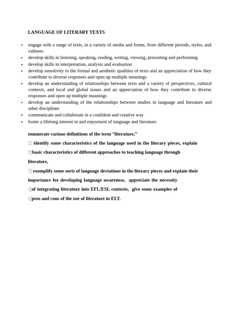 Language of Literary Texts | PDF | Liberal Arts Education