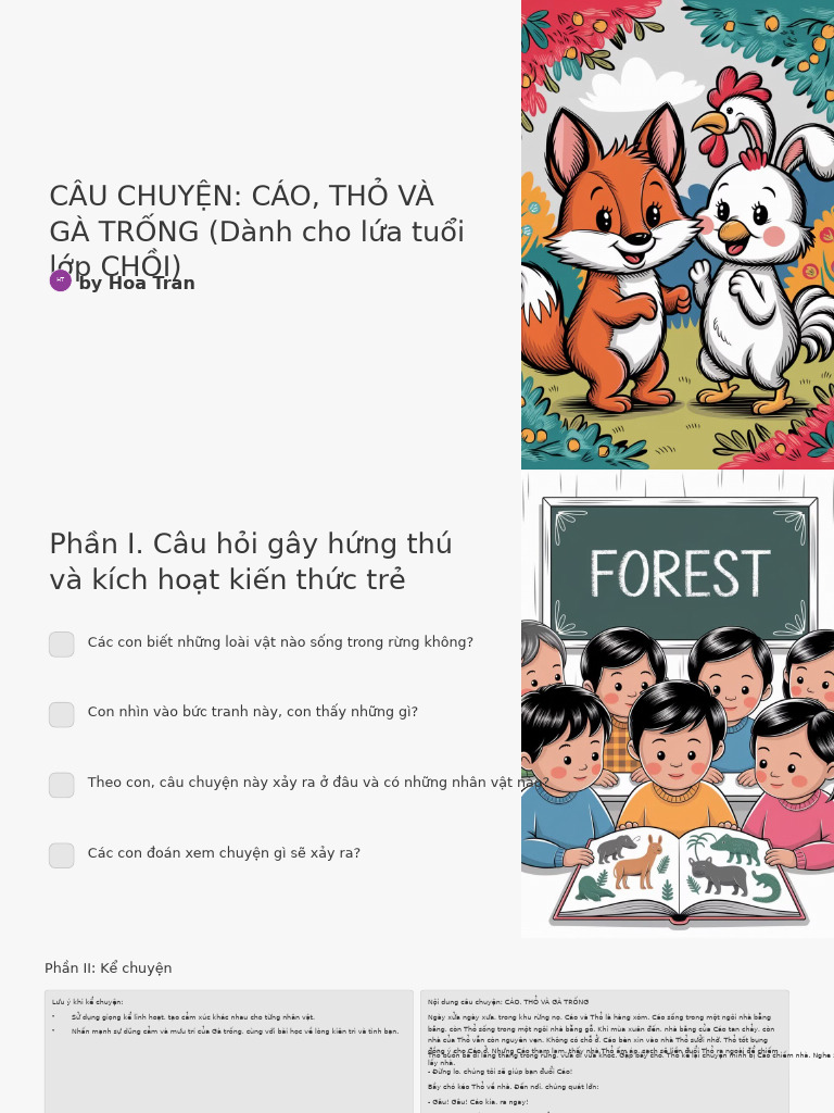 CAU CHUYEN CAO THO VA GA TRONG Danh Cho Lua Tuoi Lop CHOI | PDF