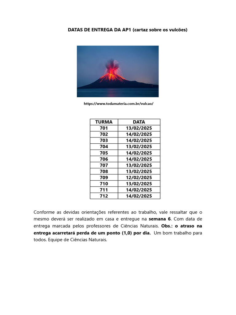 Data de entrega da AP1 por turma | PDF