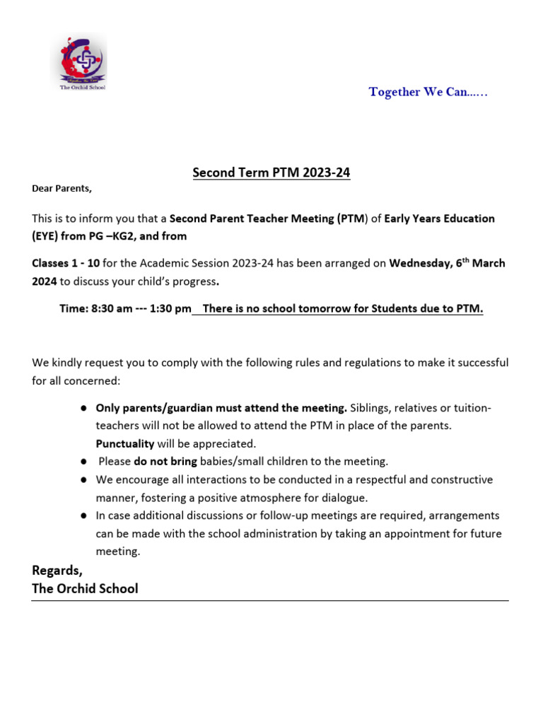 Second PTM Notice for Parents | PDF