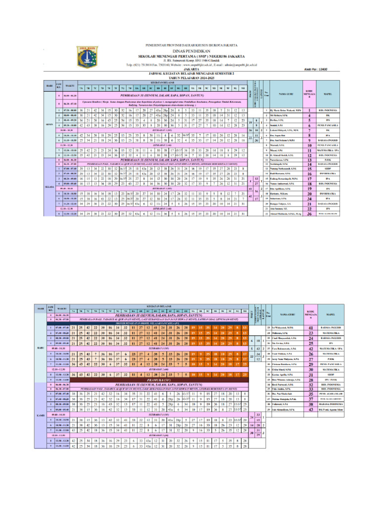 Jadwal KBM Semester 2 Tp2024-2025 - 5125 | PDF