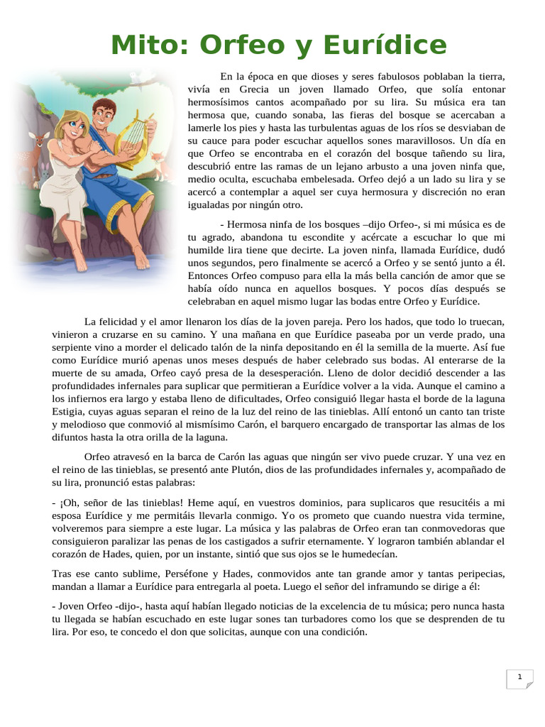 Mito-ORFEO Y EURÍDICE | PDF | Orfeo | infierno