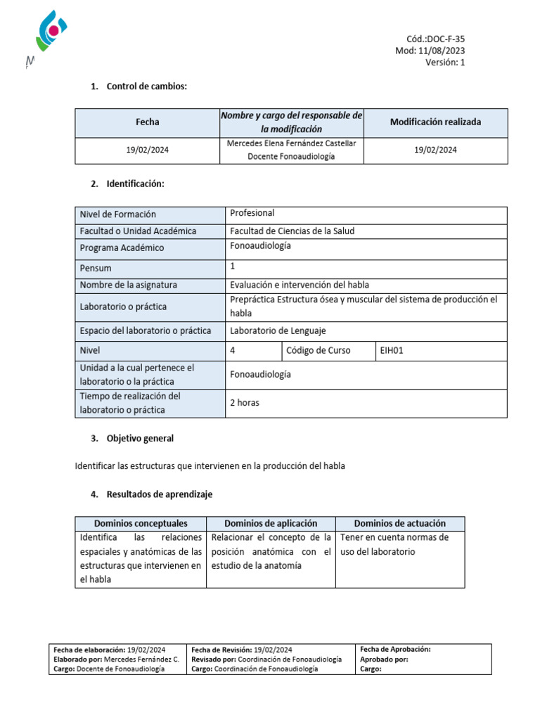Prepractica Estructuras Del Sistema de Habla. 2024 | PDF | Laboratorios | Cabeza y cuello humanos