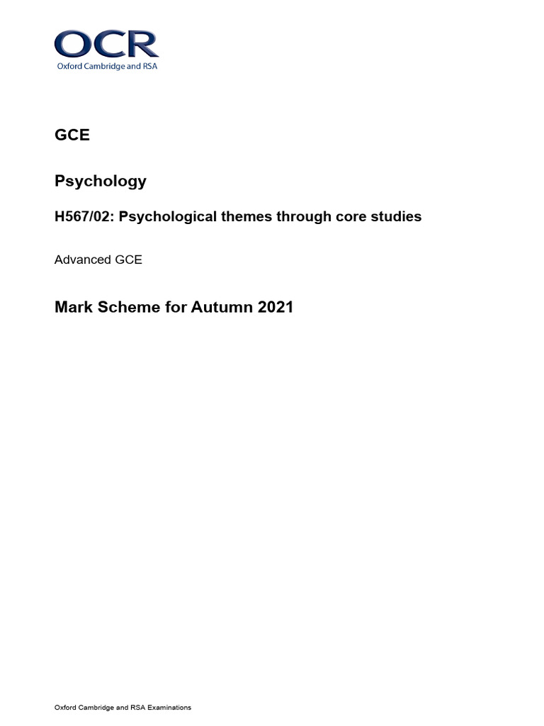 GCE Psychology H567/02 Mark Scheme 2021 | PDF | Validity (Statistics ...